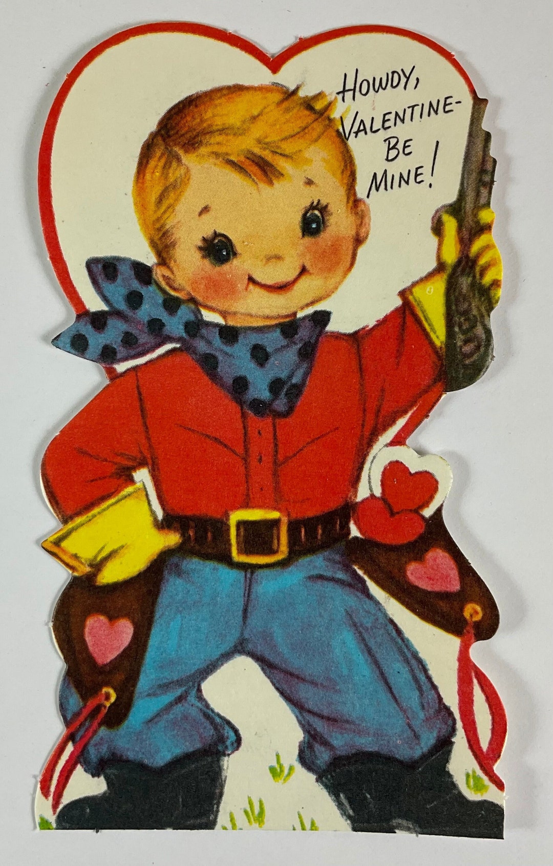 Howdy Heart Holster Wearing Little Cowboy Vintage 1950s Unused Gibson ...