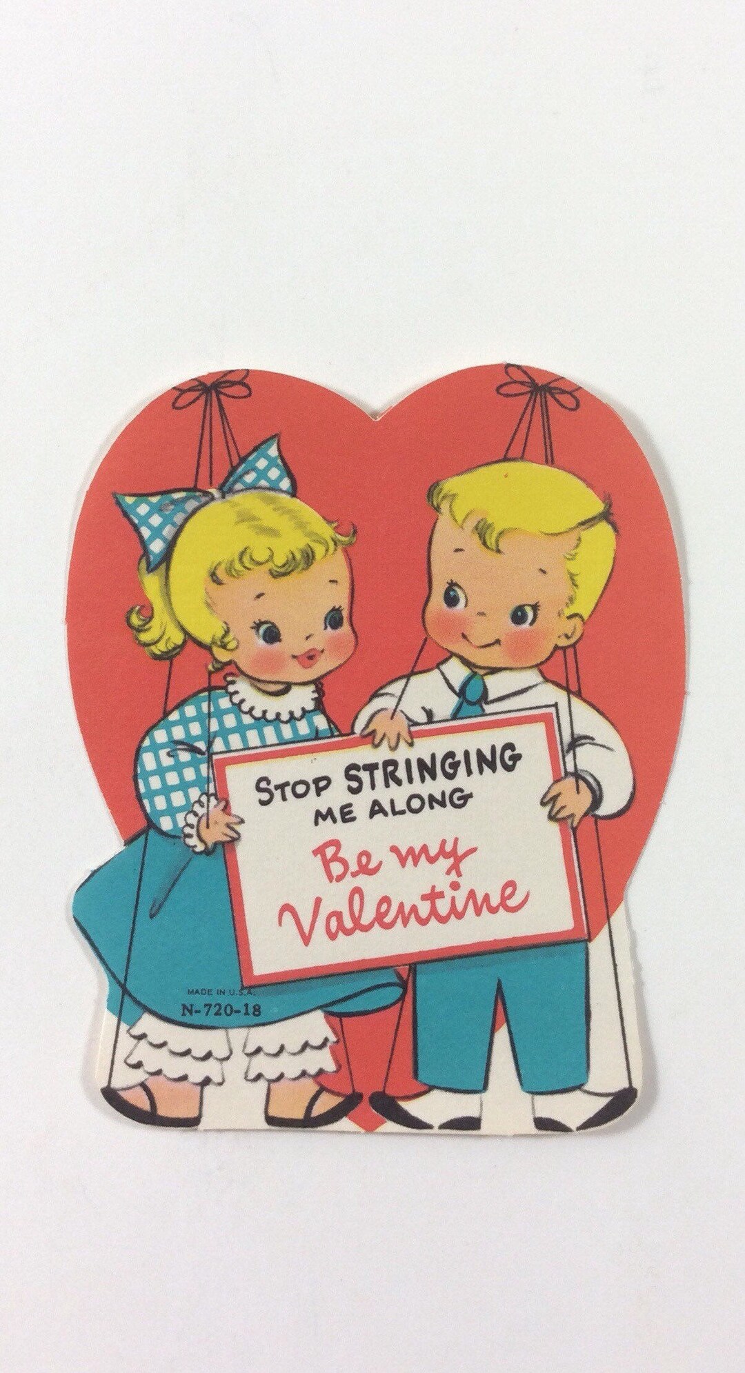 Stop Stringing Me Along Boy and Girl Puppets 1950s Unused Valentine ...