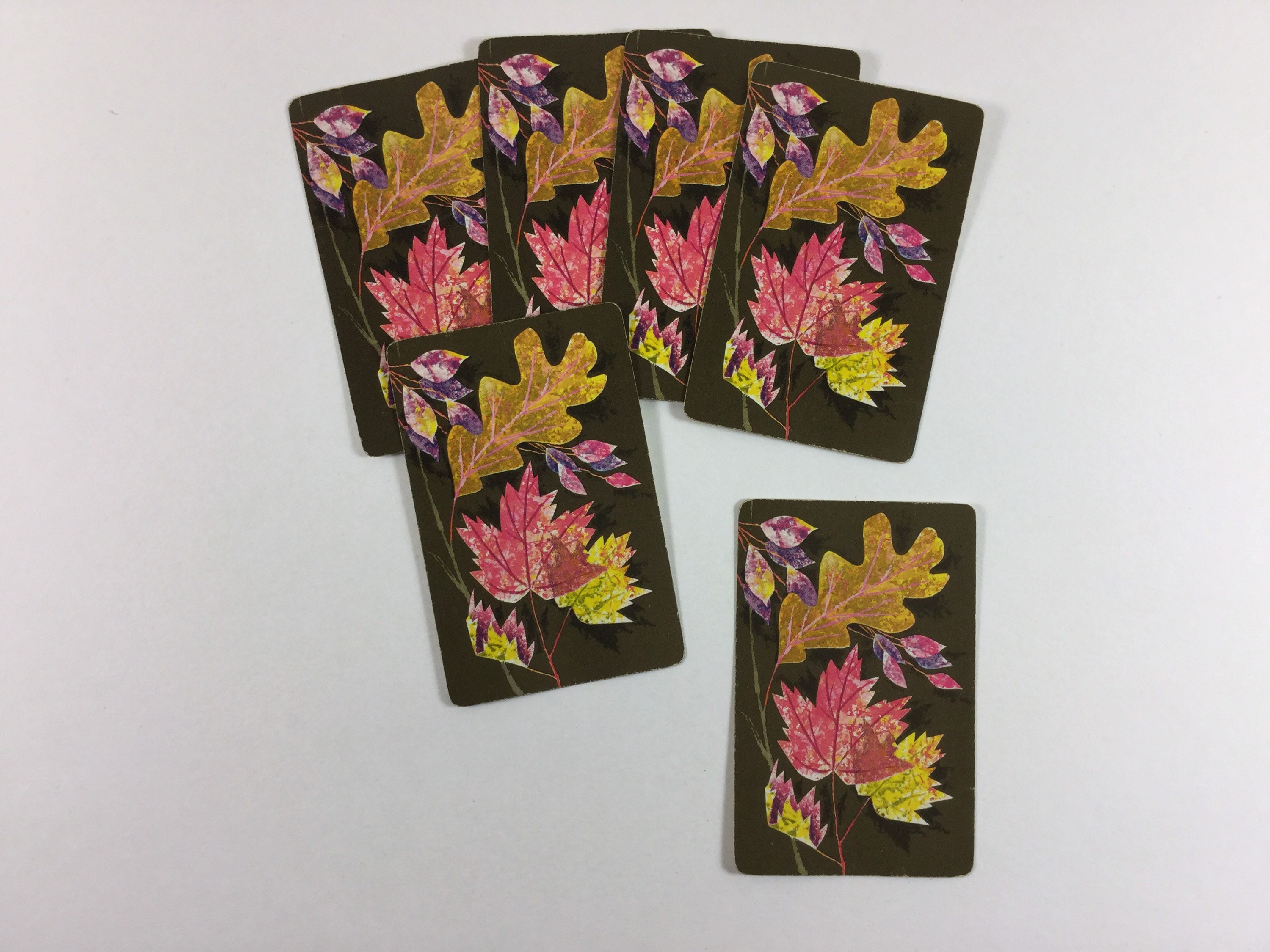 6 Colorful Autumn Leaf Leaves Brown Background Vintage Playing Swap ...