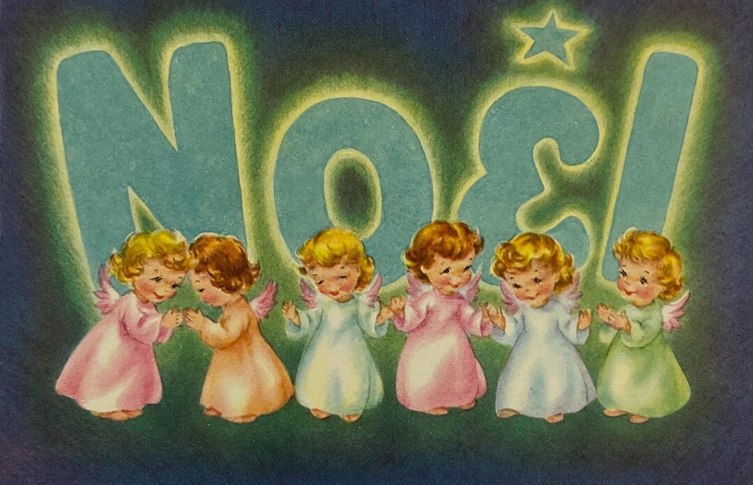 Lots of Cherub Angels Singing Noel 1940s Unused Christmas Xmas Greeting ...