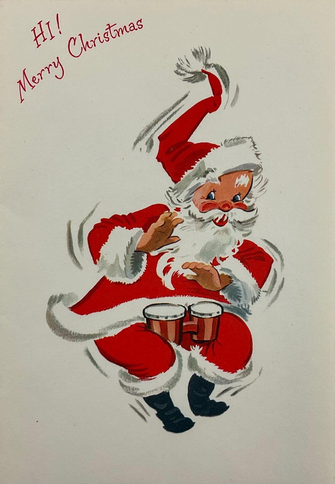 Musical Bongo Drum Playing & Dancing Santa Vintage 1940s Unused ...