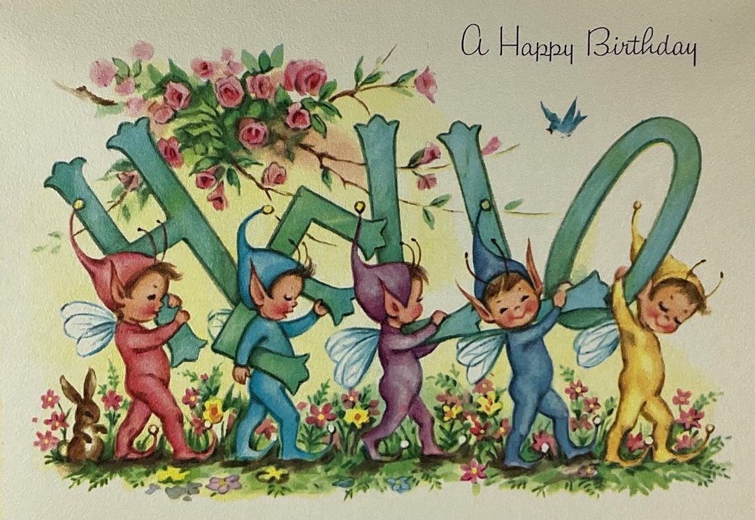 Just A Friendly Little Hi Hello Fairy Wings Pixie Elf Knomes Vintage ...