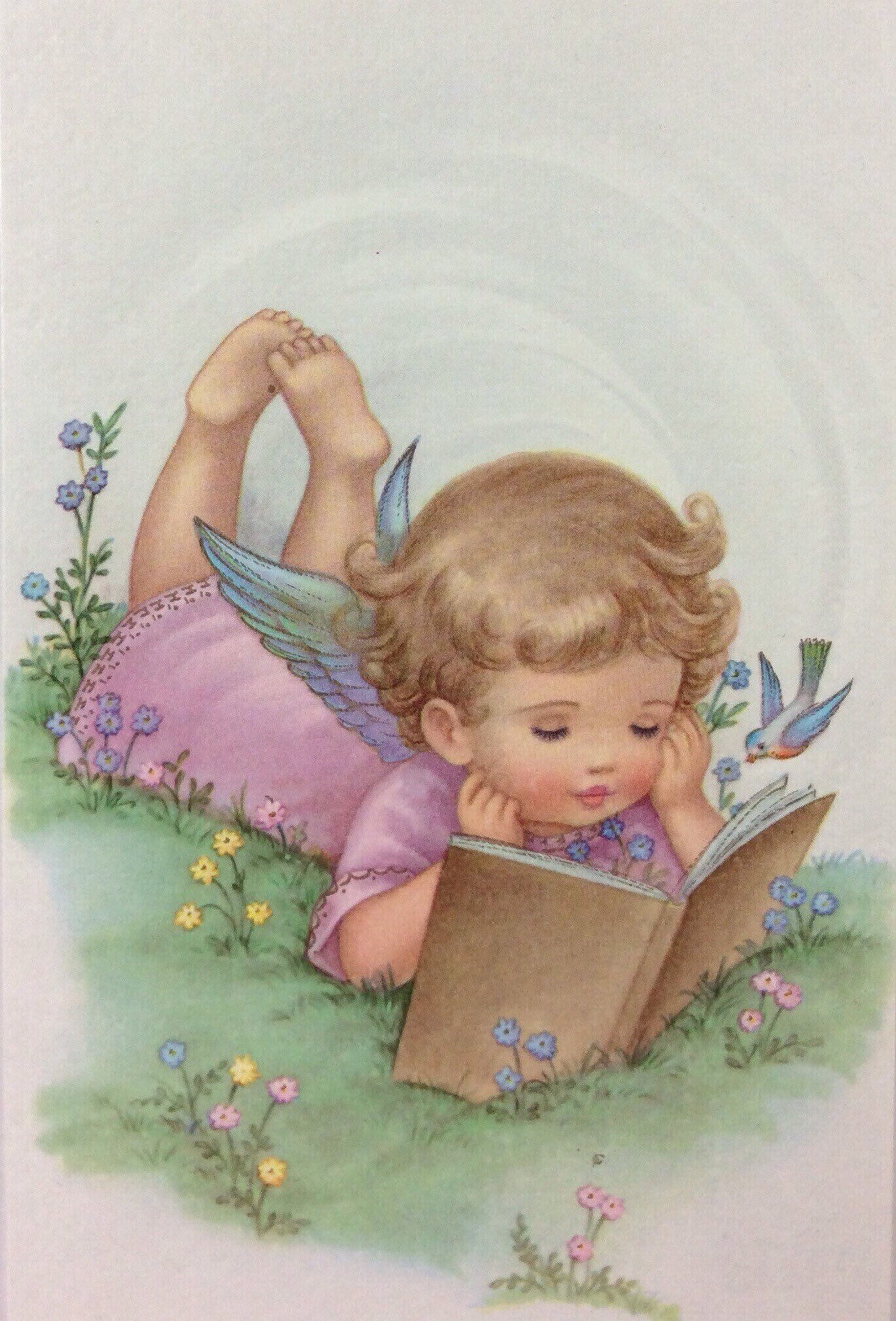 Angel Reading Story Book Vintage 1950s Unused Blank Greeting - Etsy