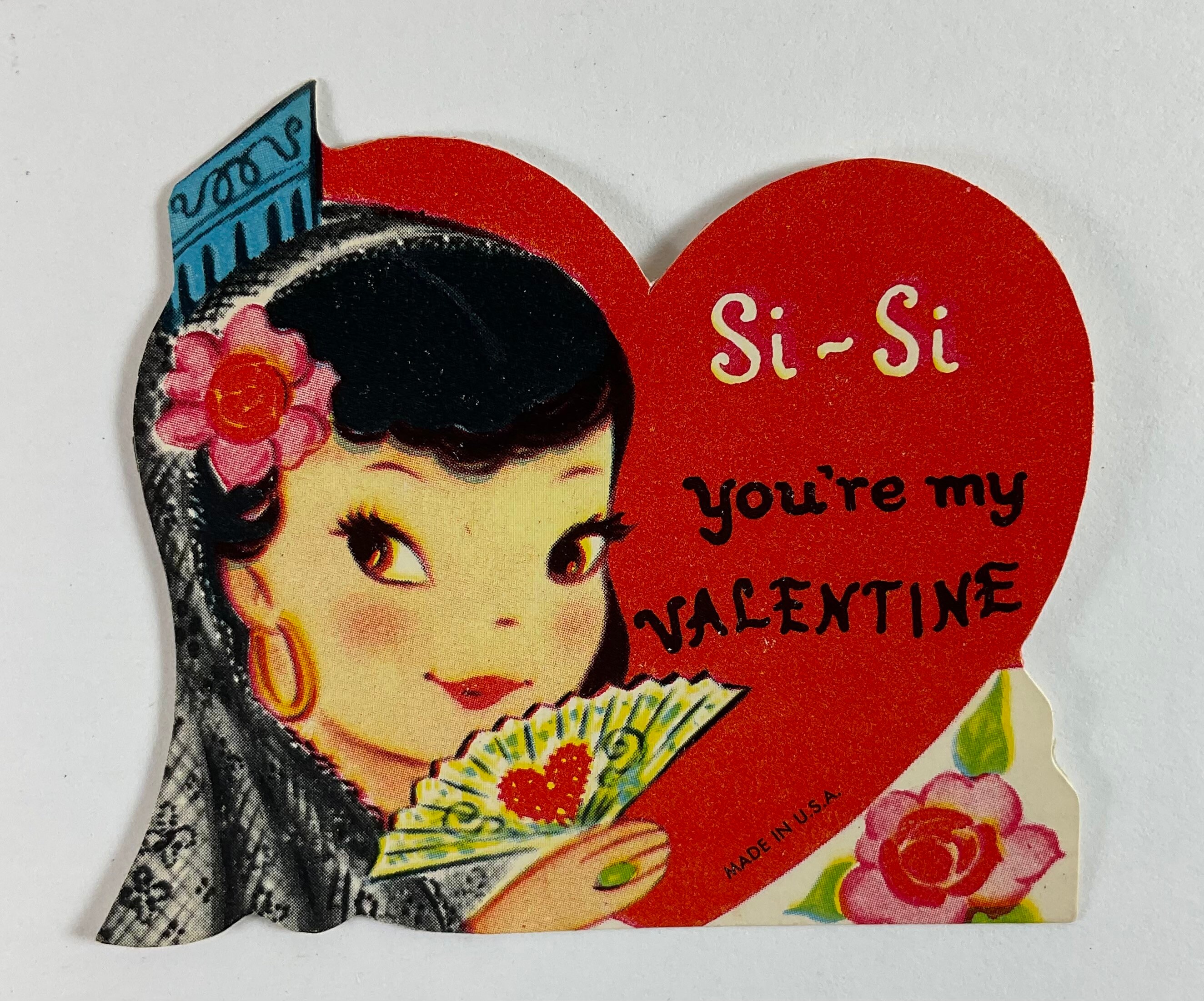 Fan Holding Girl Si Si You’re My Valentine Unused Valentine Greeting ...