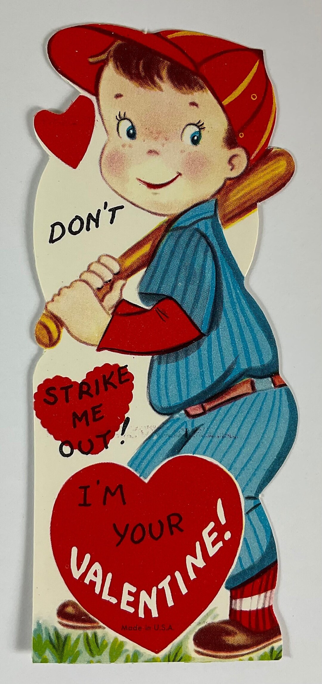 Dont Strike Me Out Baseball Player Vintage 1950s Unused Valentine ...