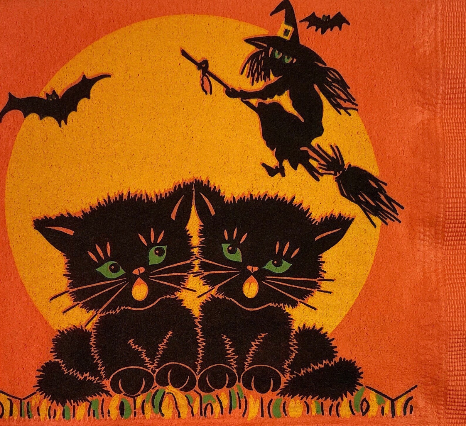 Green Eyes Black Cats Bats & Wicked Witch Vintage 1940s Unused - Etsy