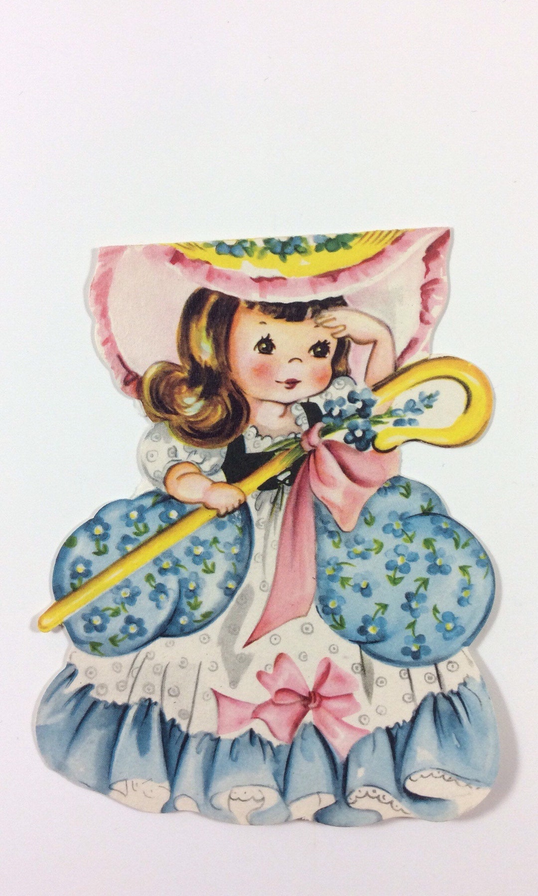 Little Bo Peep Blue Flower Dress Pink Hat Vintage 1949 American ...