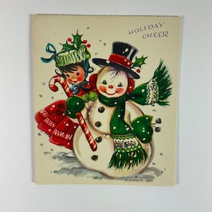 Candy Cane Snowman & Little Girl Vintage 1940s Unused Elizabeth Voss ...
