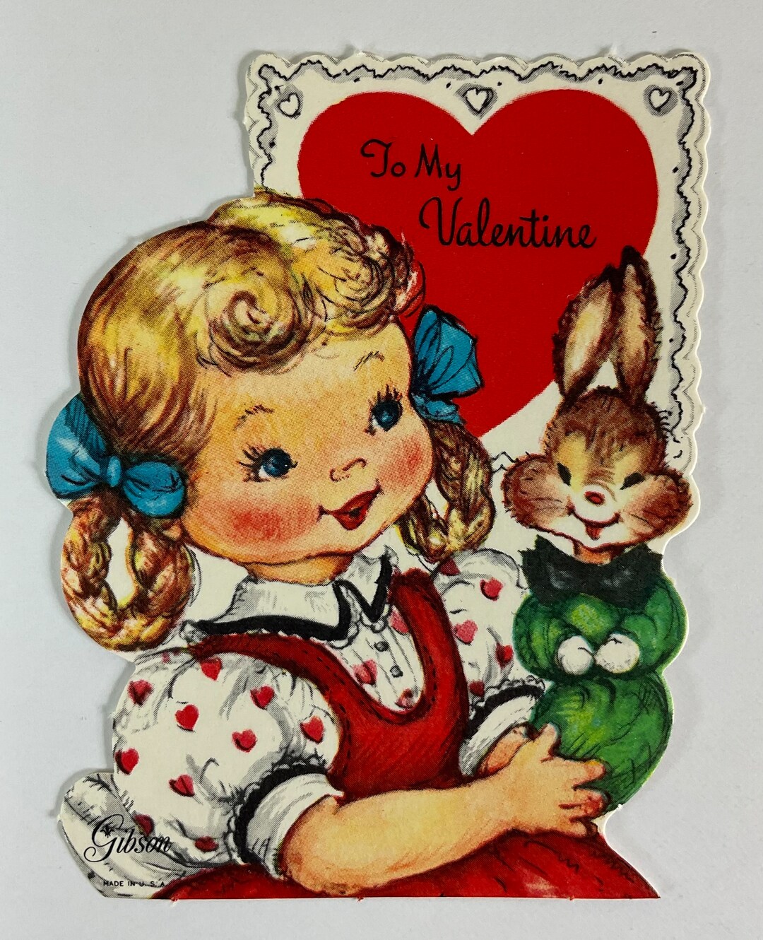 To My Valentine Little Girl & Bunny Rabbit Puppet Vintage 1950s Unused ...