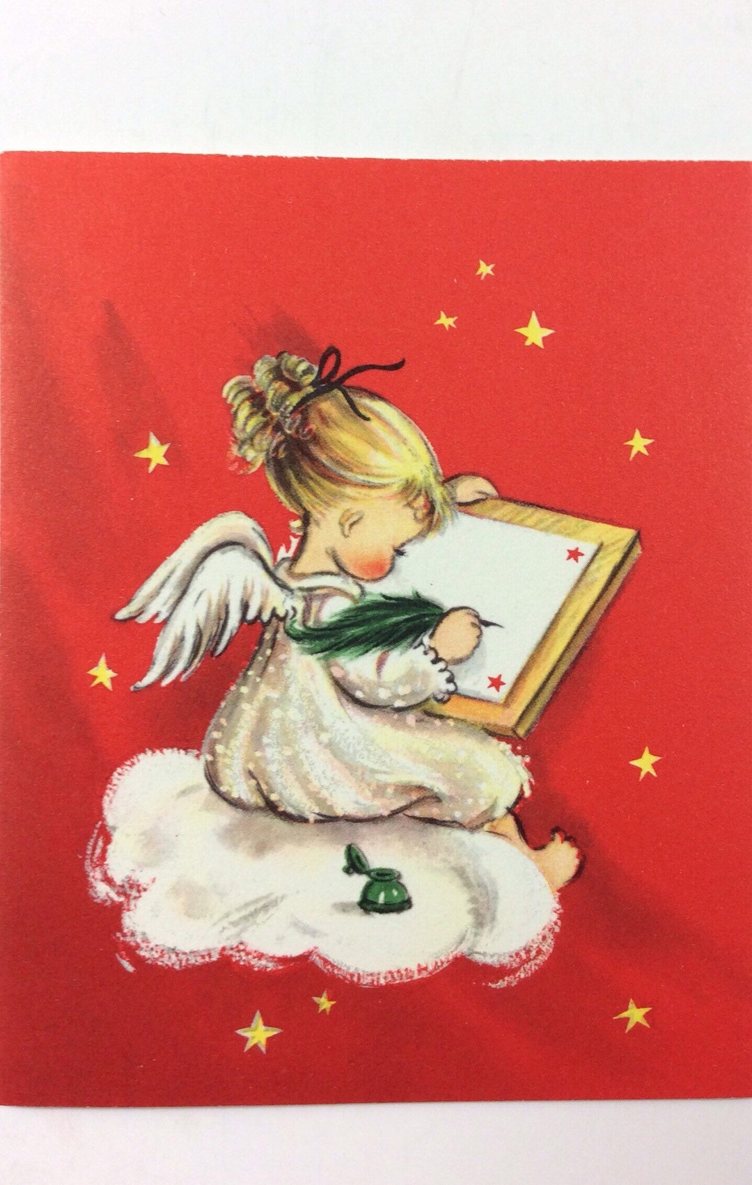 Angel Writing Letter on Cloud Vintage 1950s Unused Hallmark Christmas ...