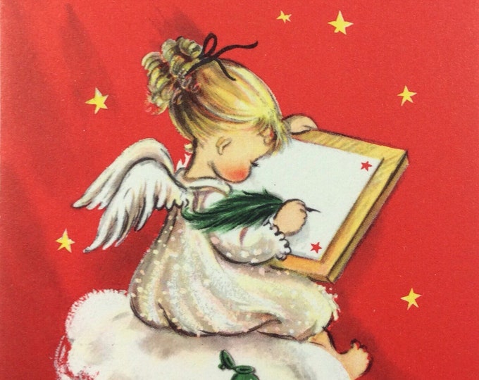 Angel Writing Letter on Cloud Vintage 1950s Unused Hallmark Christmas ...