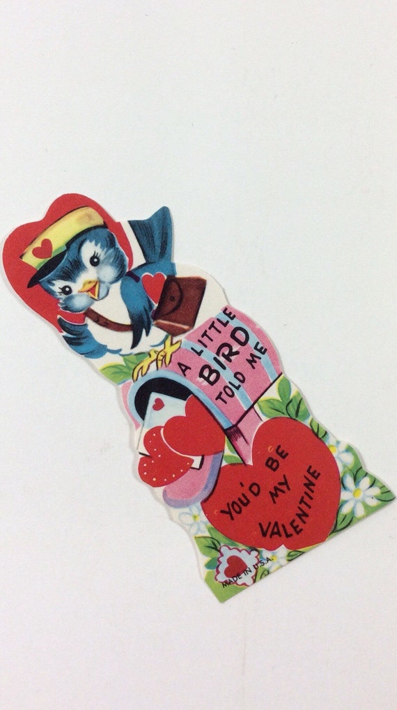 Cute Blue Bird Mailman Postman On Pink Mail Box Vintage 1950s | Etsy