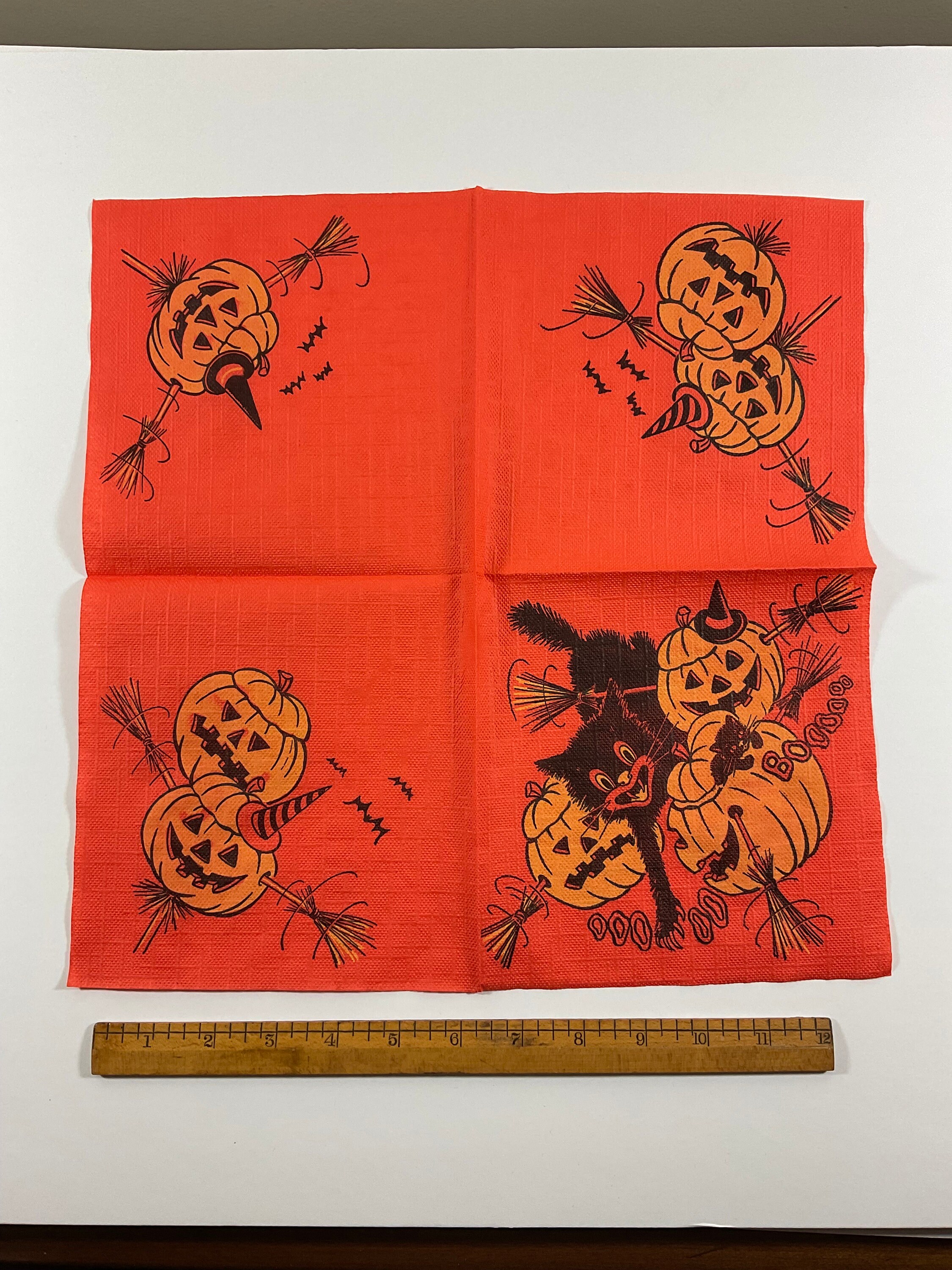Scared Black Cat Witch Broom Black Cat & JOL Pumpkins Vintage 1940s ...