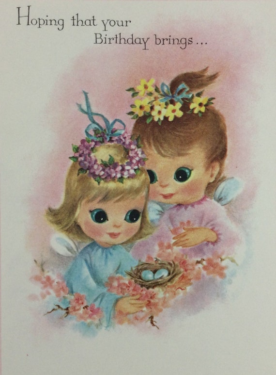 Big Eyes Angel Cherubs Peering in Robin Bird Nest Vintage - Etsy