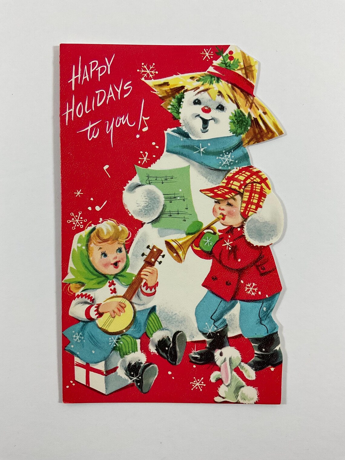 Singing Caroling Straw Hat Snowman & Musical Children Vintage 1950s ...