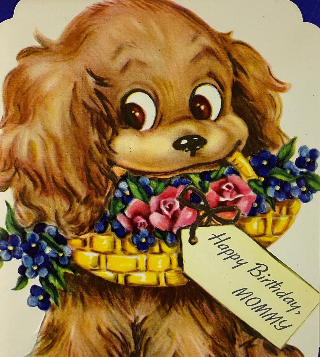 Cocker Spaniel Puppy Dog Carrying Flower Basket Vintage 1940s Art Guild ...