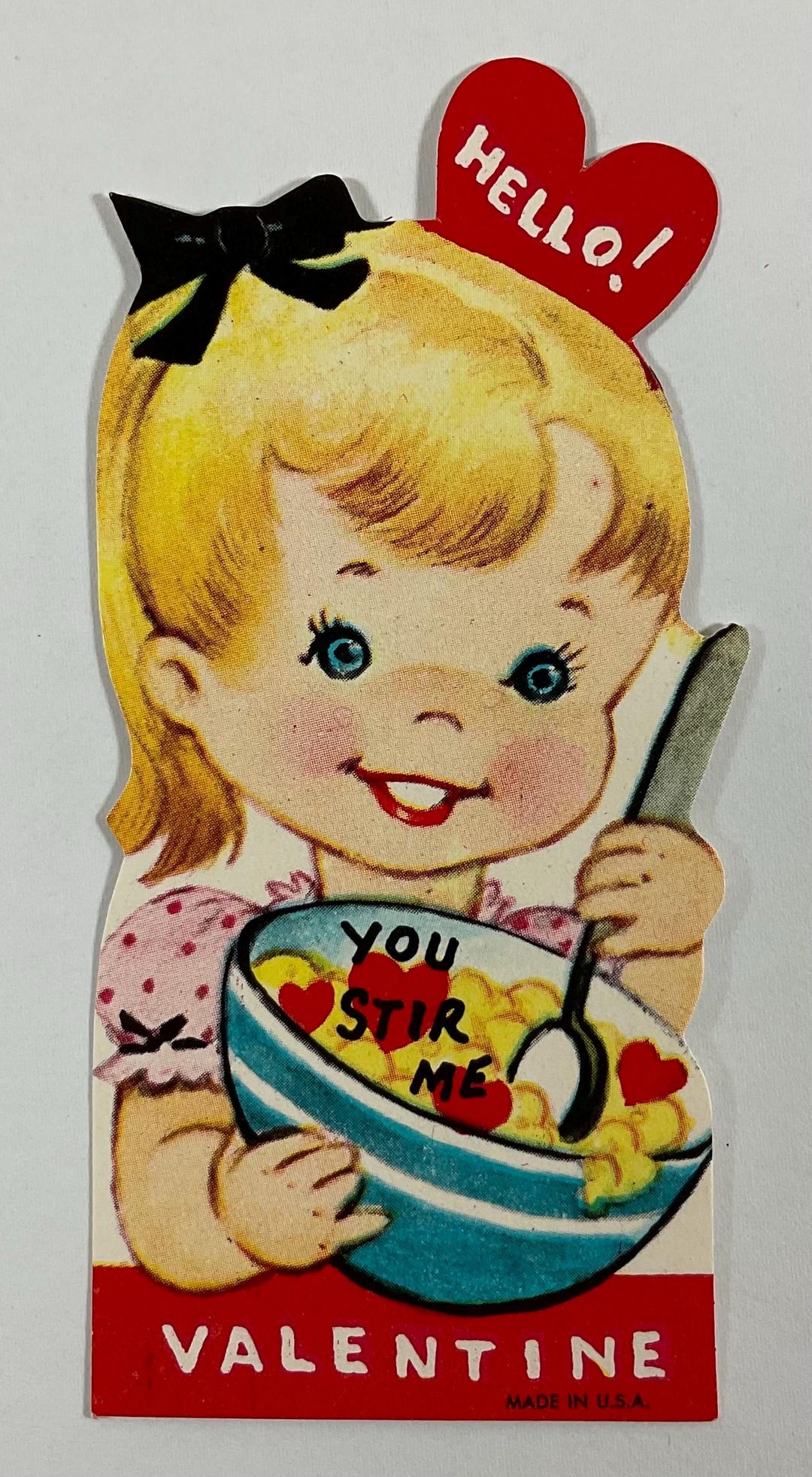 Hello You Stir Me Little Girl Stirring Heart Soup Vintage 1950s Unused ...