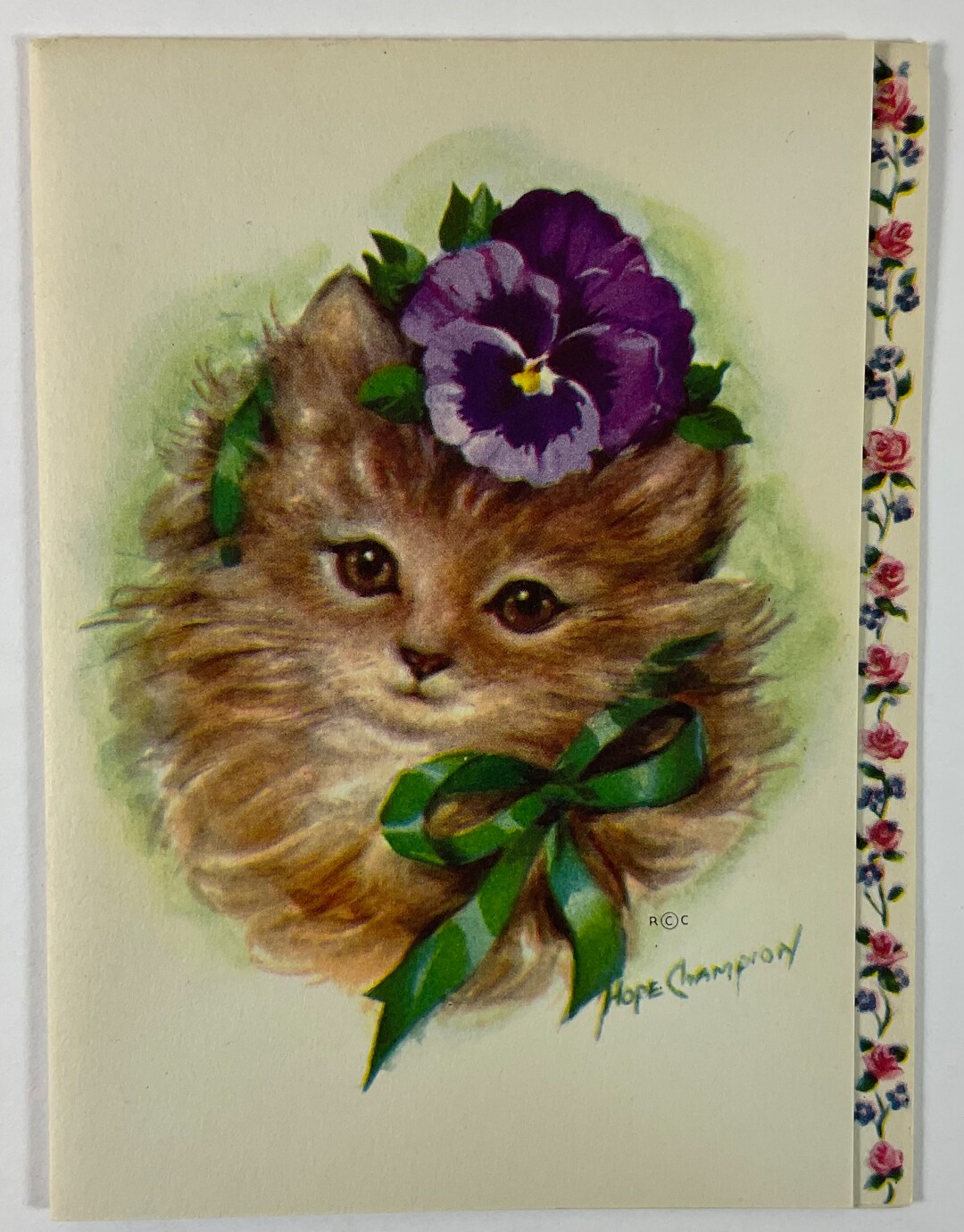 Purple Pansey Hat Weating Kitty Cat Kitten Vintage 1940s Unused Rust ...