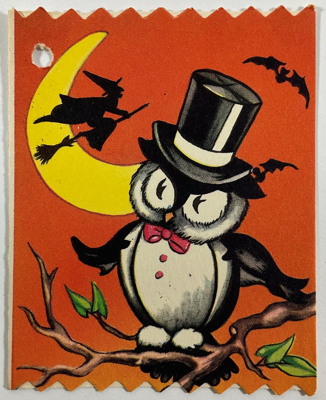 Top Hat Owl Wicked Witch & Black Bats Vintage 1940s Unused Halloween ...