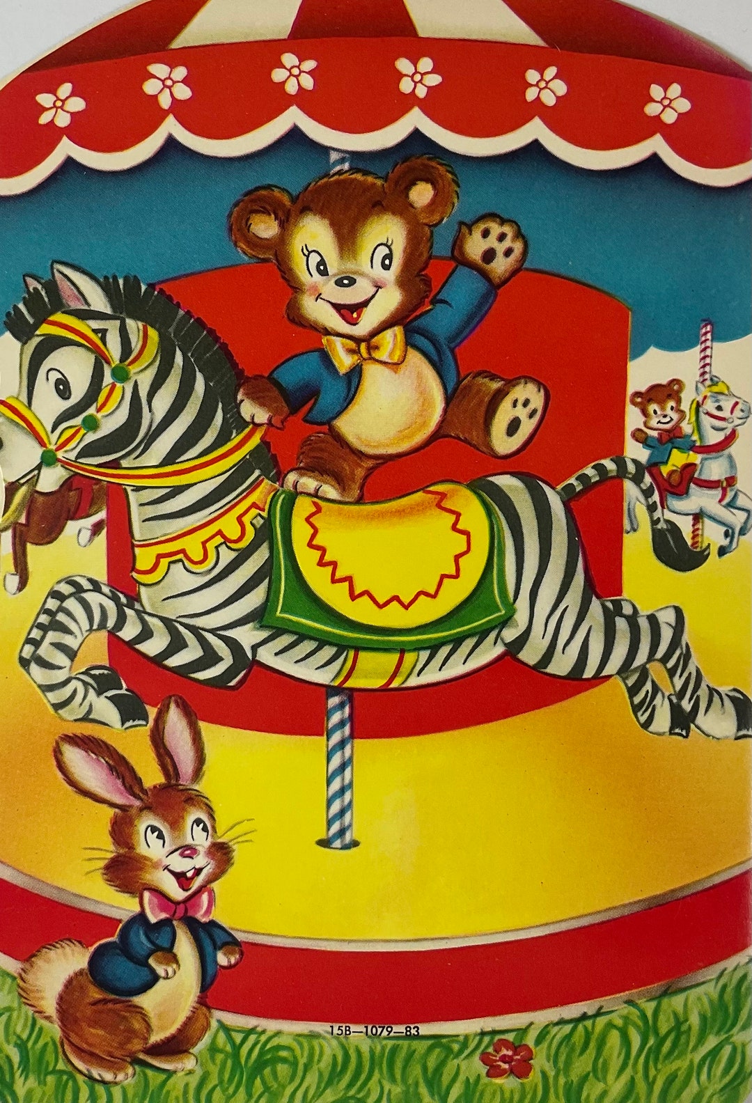 Circus Merry Go Round Bear Horse & Bunny Rabbits Vintage Unused 1950s ...
