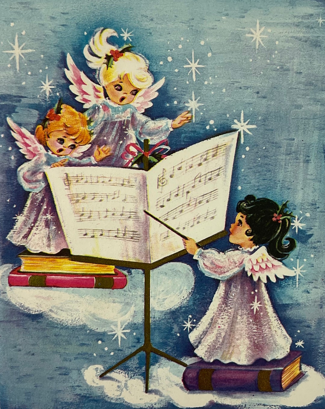 Musical Glitter Singing Angels Vintage 1950s Unused Pollyanna Christmas ...