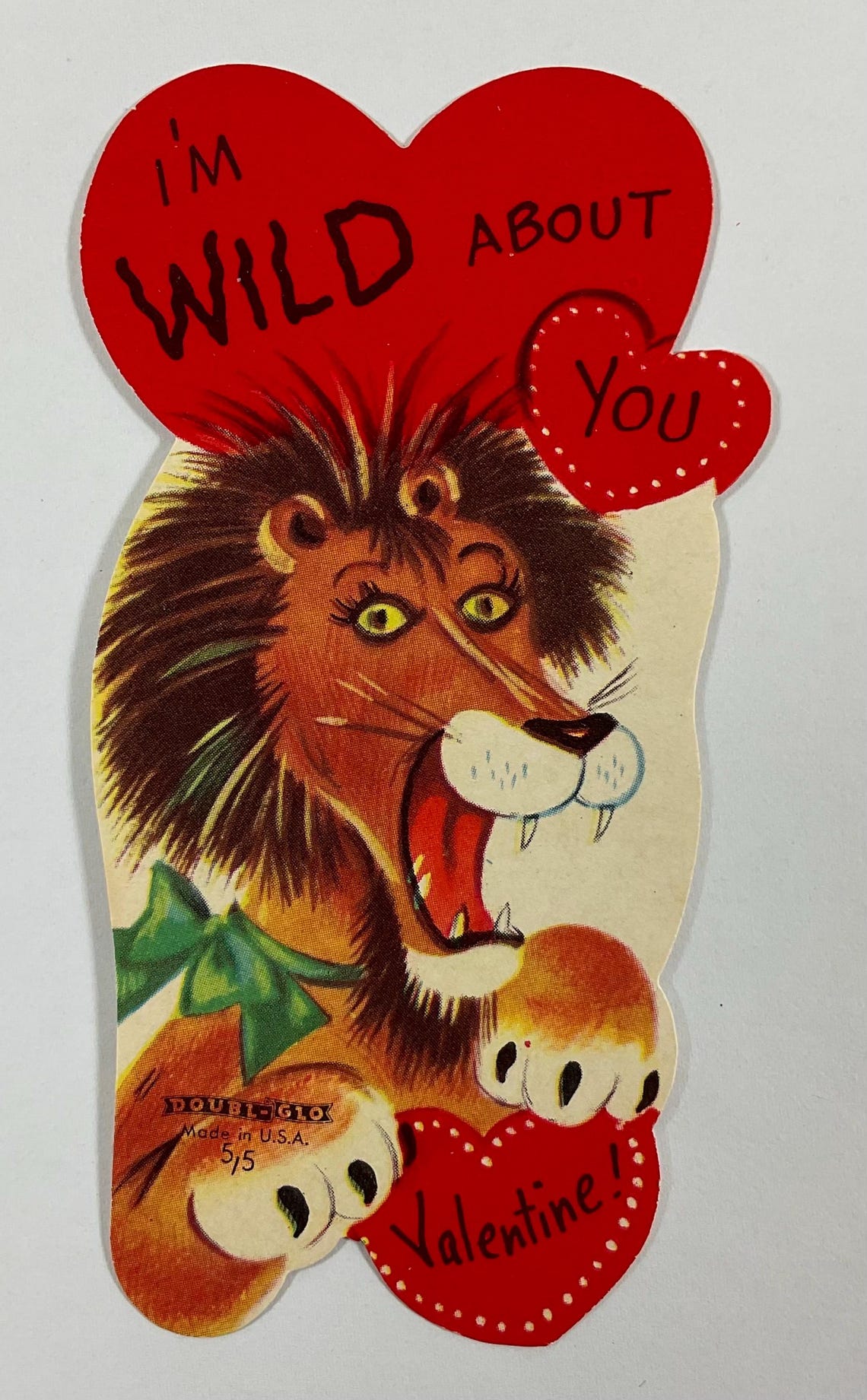 I’m Wild About You Roaring Lion Vintage 1940s Valentine Novelty ...