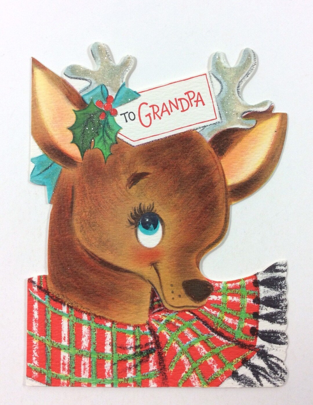 Cute Reindeer Deer Mistletoe Scarf Glitter Vintage 1950s Unused ...