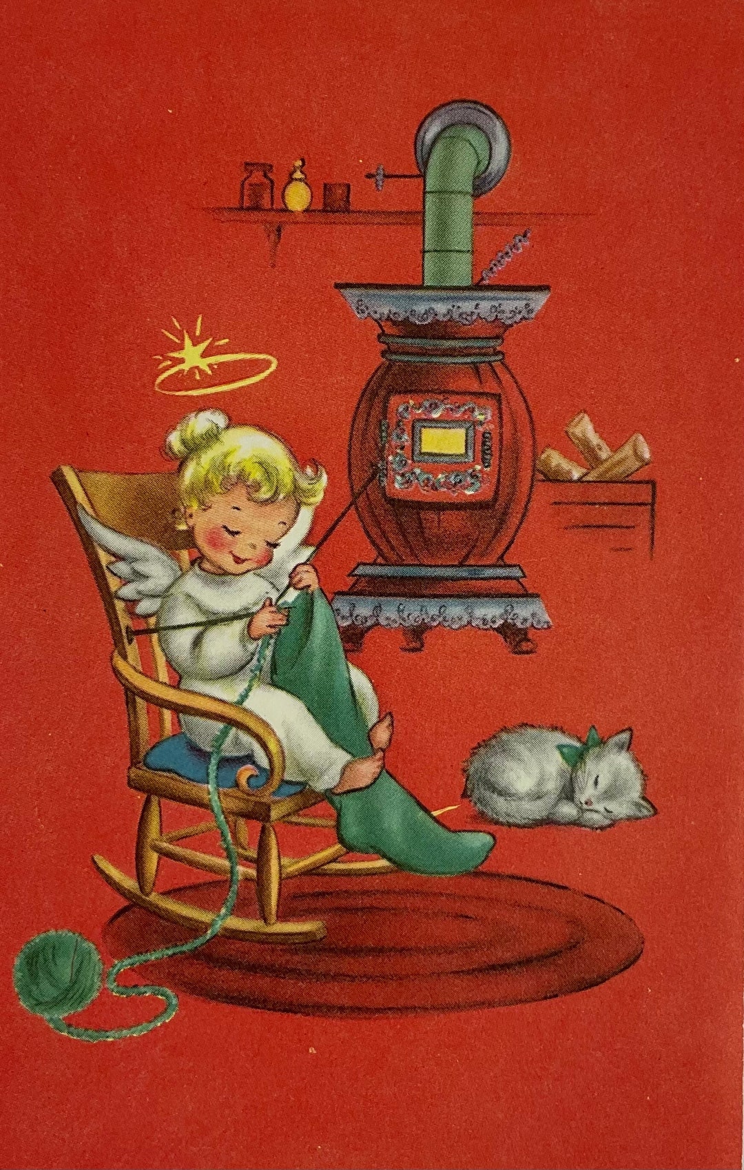 Angel Knitting Sewing Christmas Stocking Vintage 1940s Unused & Kitty ...
