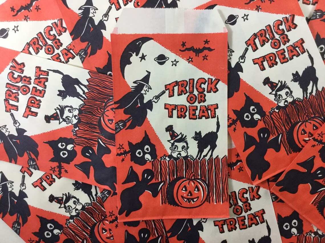 Lot of 2 Halloween Witch Ghost Black Cat Bat Pumpkin Vintage | Etsy