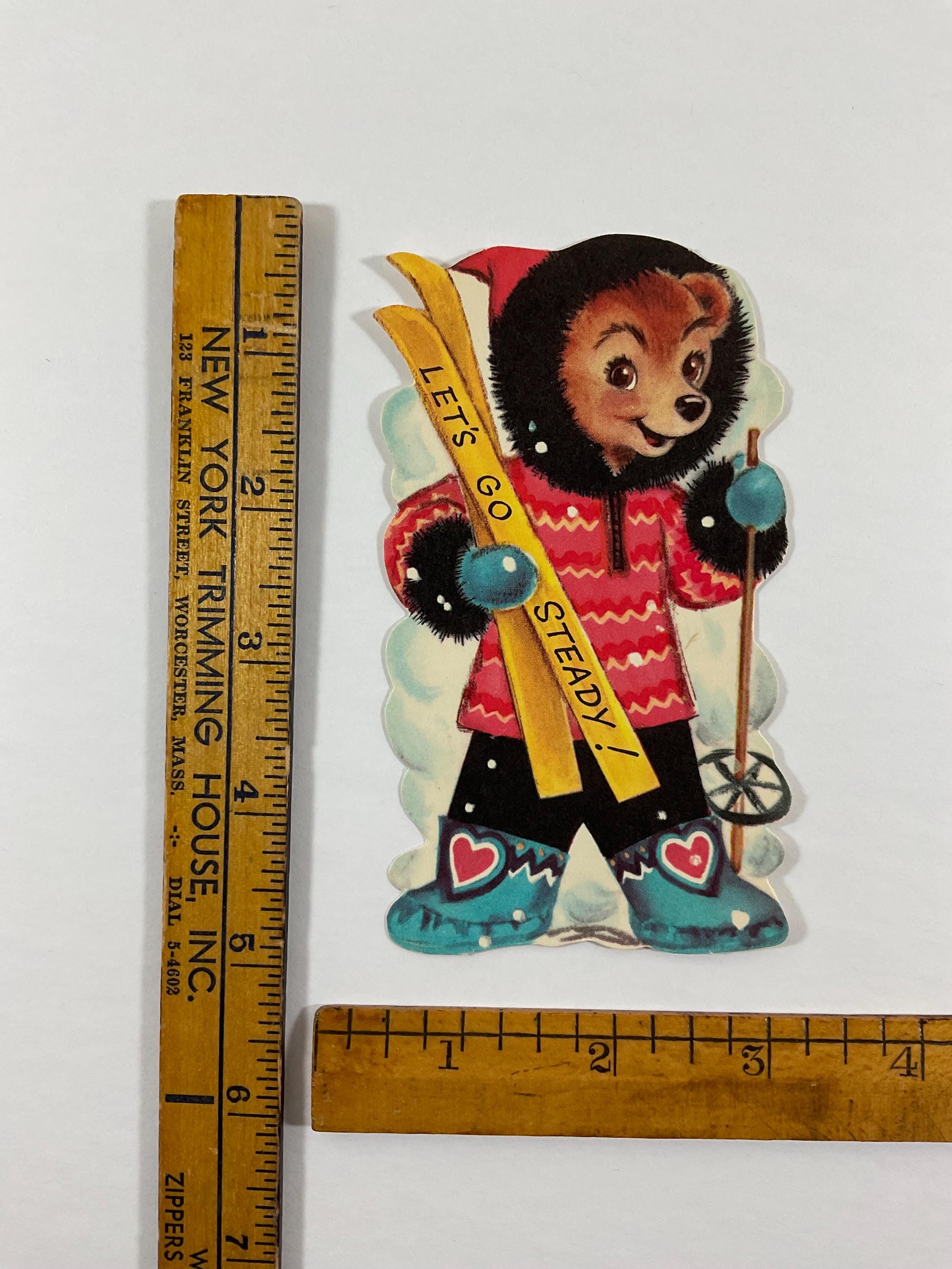 Let’s Go Steady Heart Boots Teddy Bear Skier Skiing Vintage 1940s ...