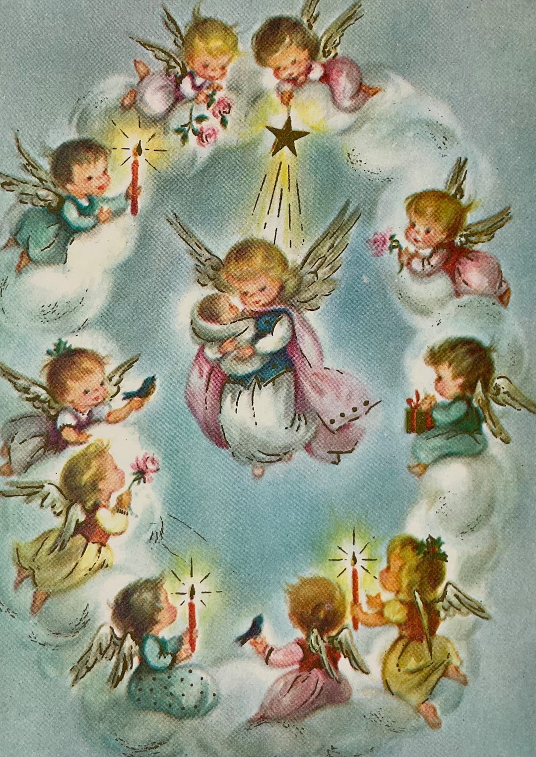May the Light of Great Joy Shine Angels Circling Child Vintage - Etsy