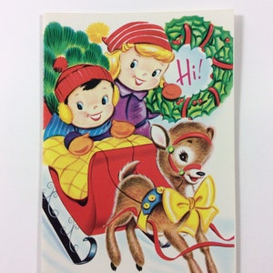 Children Riding Reindeer Sleigh Vintage 1950s Unused Artis Activity ...