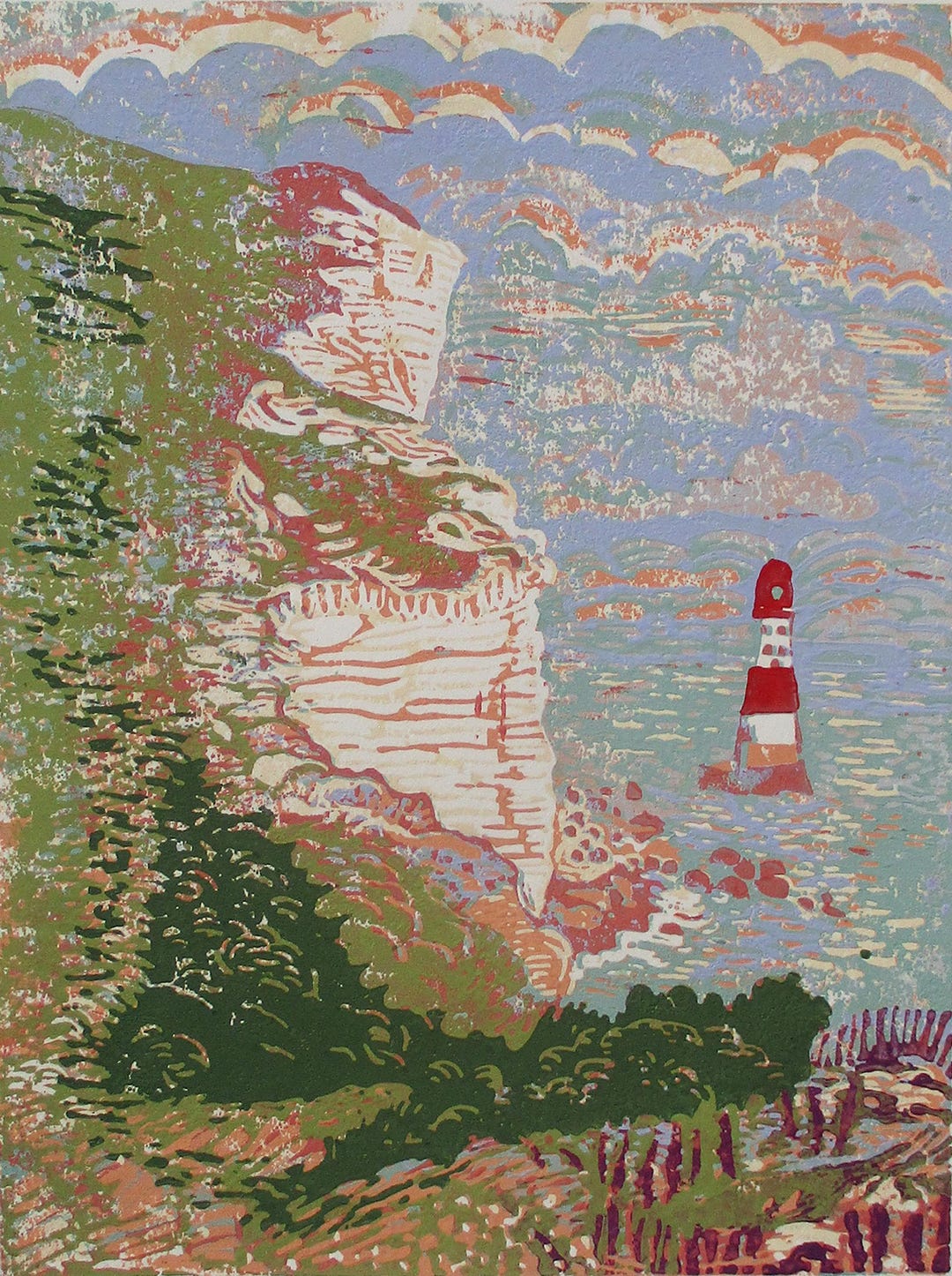 Beachy Head Lighthouse - Original Linocut Print - Hand Pressed ...
