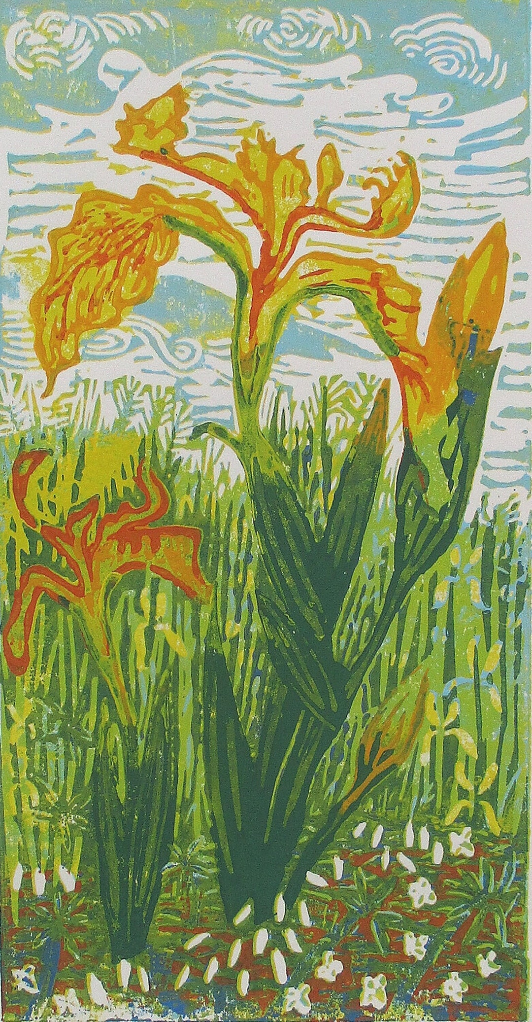 Iris Flower Original Linocut Print Hand Pressed Limited Edition Spring ...
