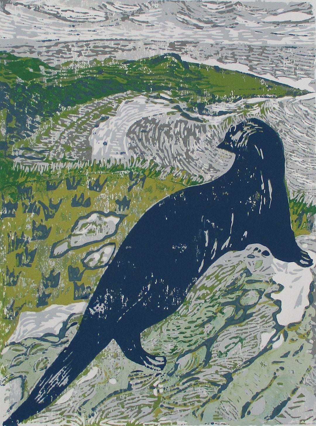 Otter Linocut Print: Monreith Bay Memorial, Scotland - Limited Edition ...