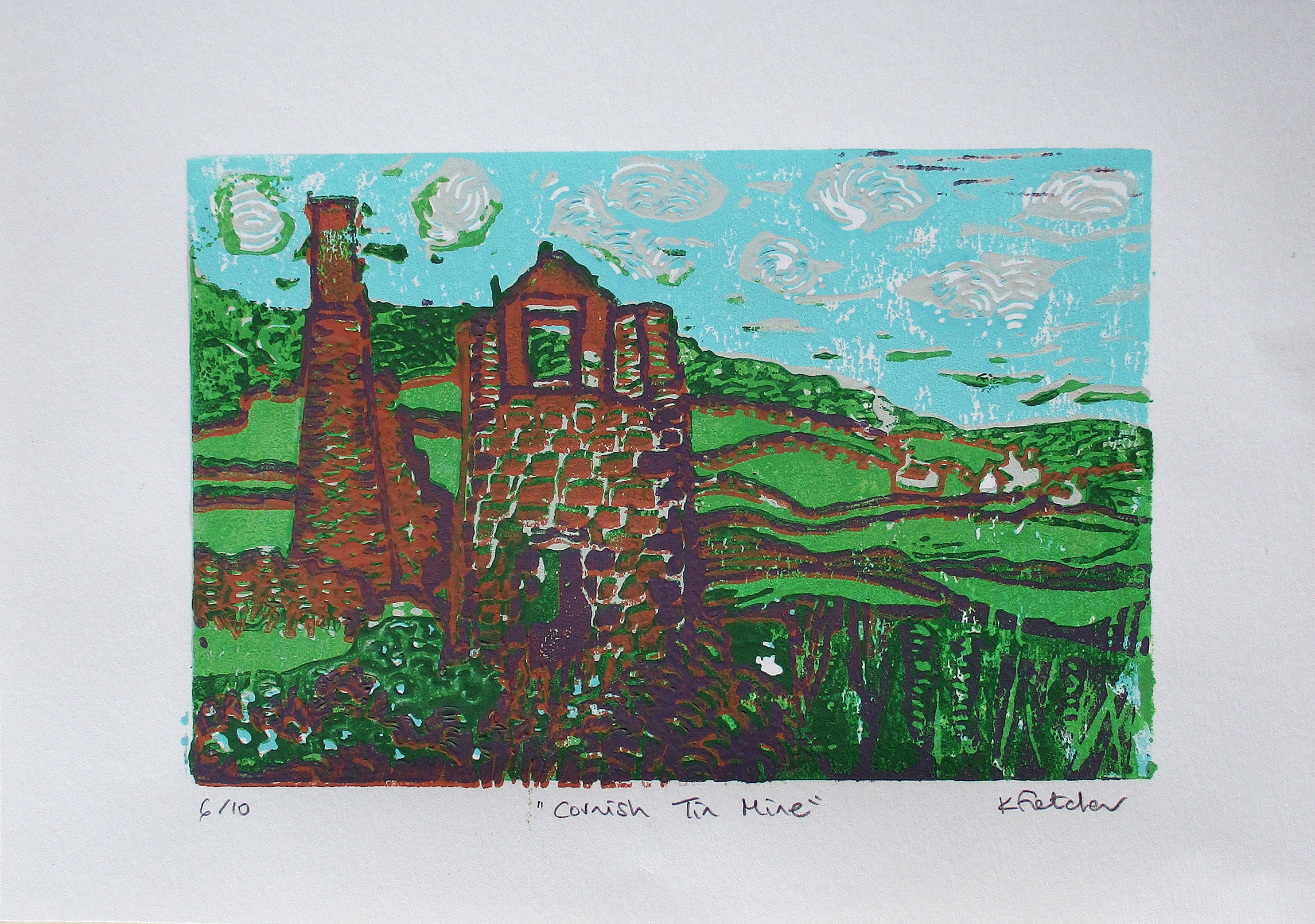 Cornish Tin Mine - Original Linocut Print - Hand Pressed - Limited ...