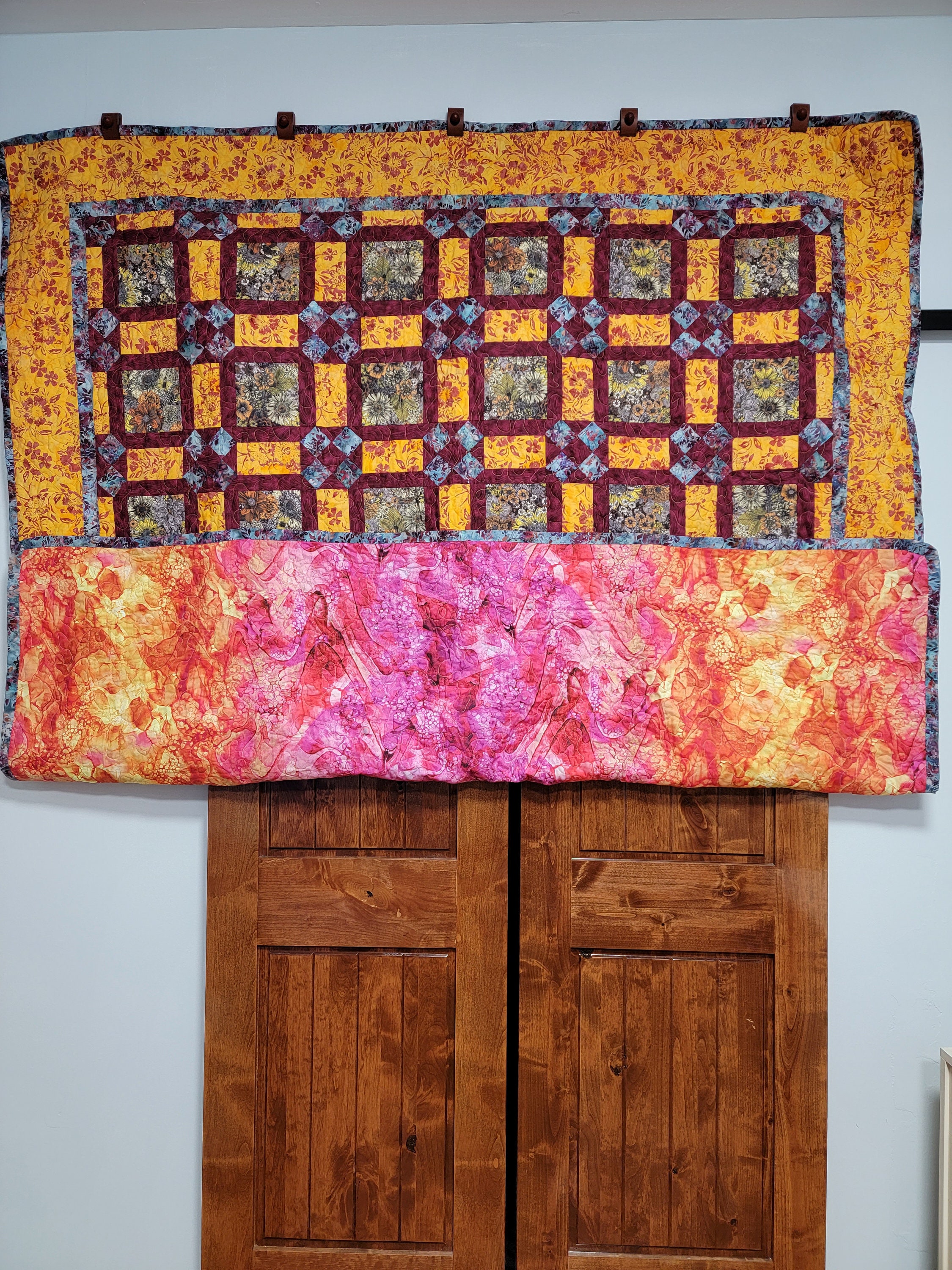 Maroon Orange Yellow Blue Floral Square Patch Quilt - Etsy