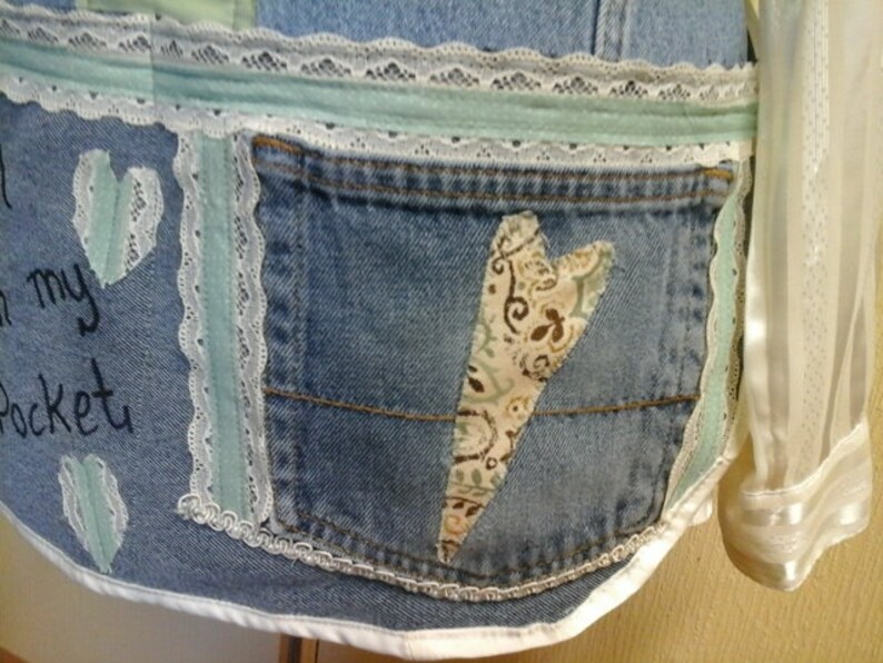 Apron Upcycled Denim/angel in My Pocket/ Oven Mitt Included/angel Love ...