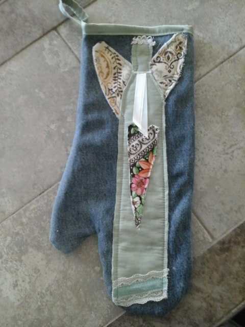 Apron Upcycled Denim/angel in My Pocket/ Oven Mitt Included/angel Love ...