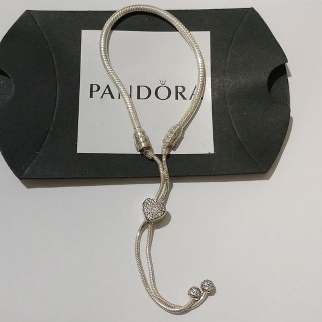 Pandora Moments Pavé Heart Clasp Snake Chain Slider Bracelet 11 ...