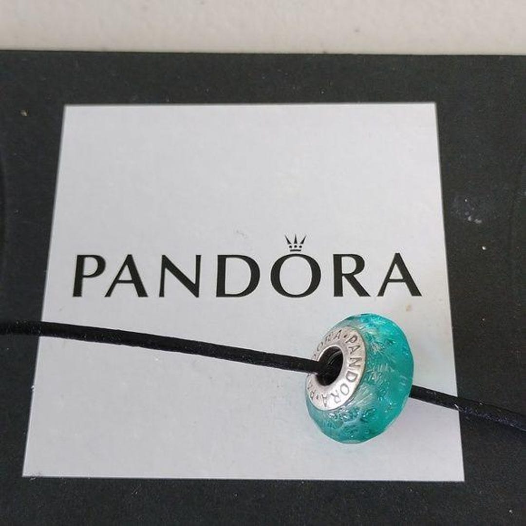 Pandora Retired Sterling Silver Teal Shimmer Faceted Murano Glass Charm ...