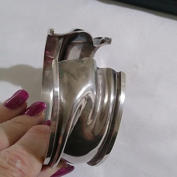 Artisan made Sterling Silver Gathered Cuff Bracelet - Gem