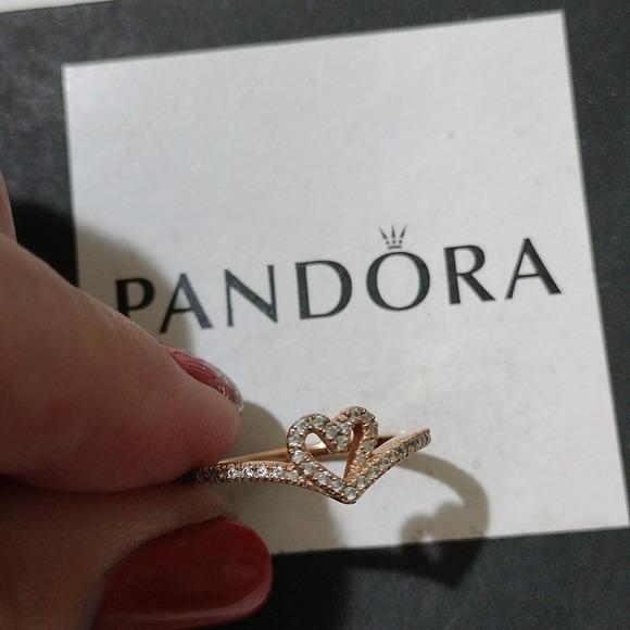 Pandora Rose Sparkling Wishbone Heart Ring W/ Clear Zirconia ...