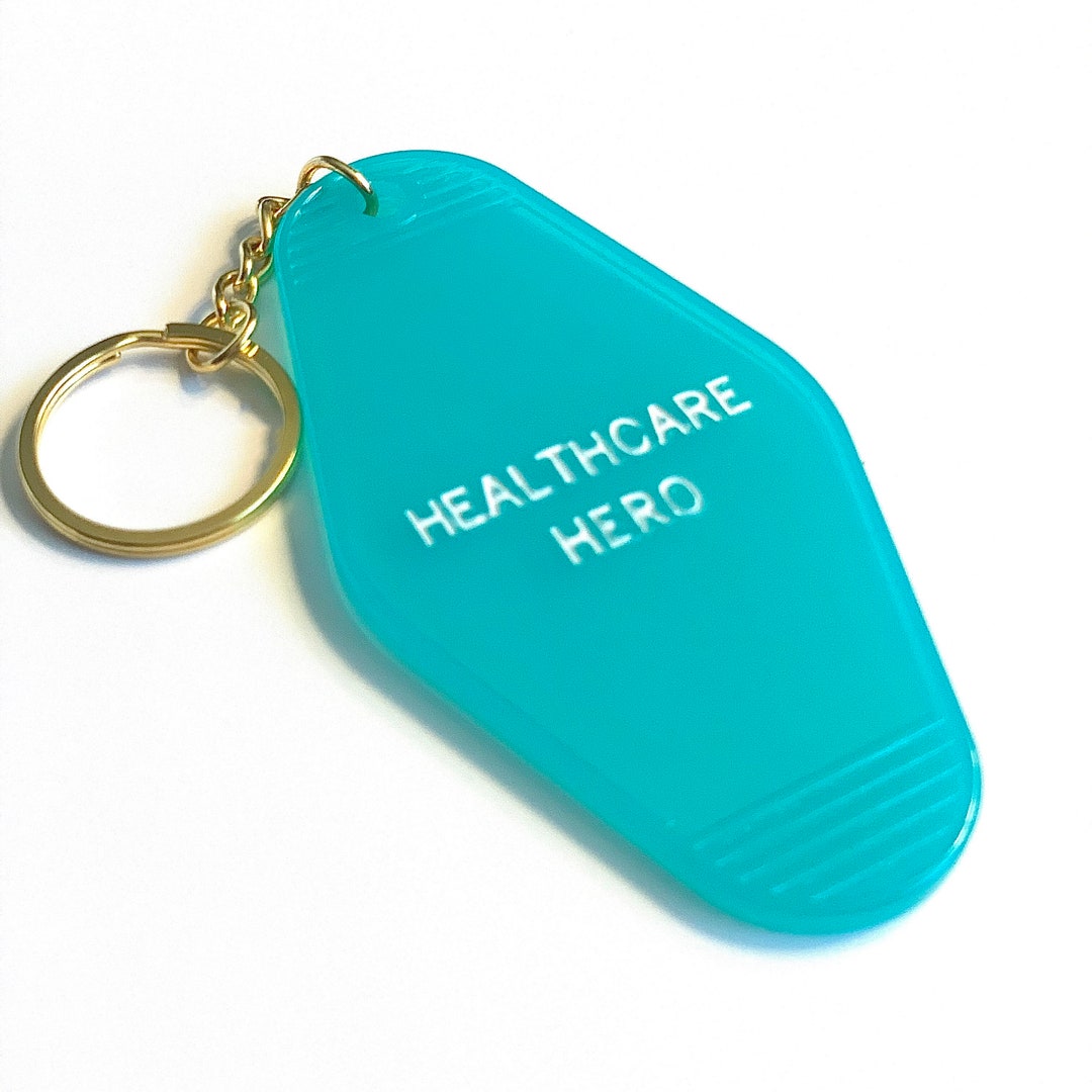 Healthcare Hero Keychain - Vintage Motel Shaped Keytag - Hand-stamped ...