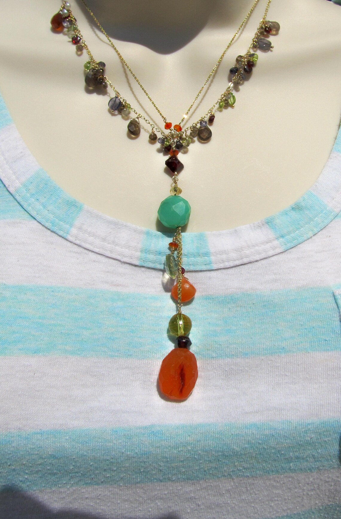 Colorful multi gemstone necklace double strand necklace wife | Etsy