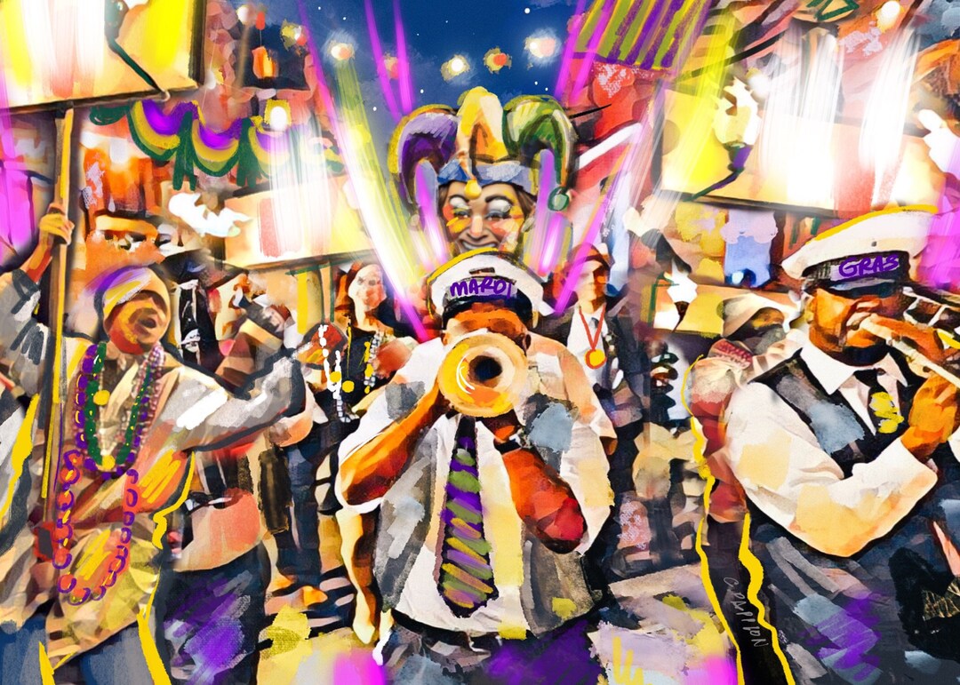 Mardi Gras Secondline Parade - Mardi Gras Art- 5 X 7 Image of Mardi ...