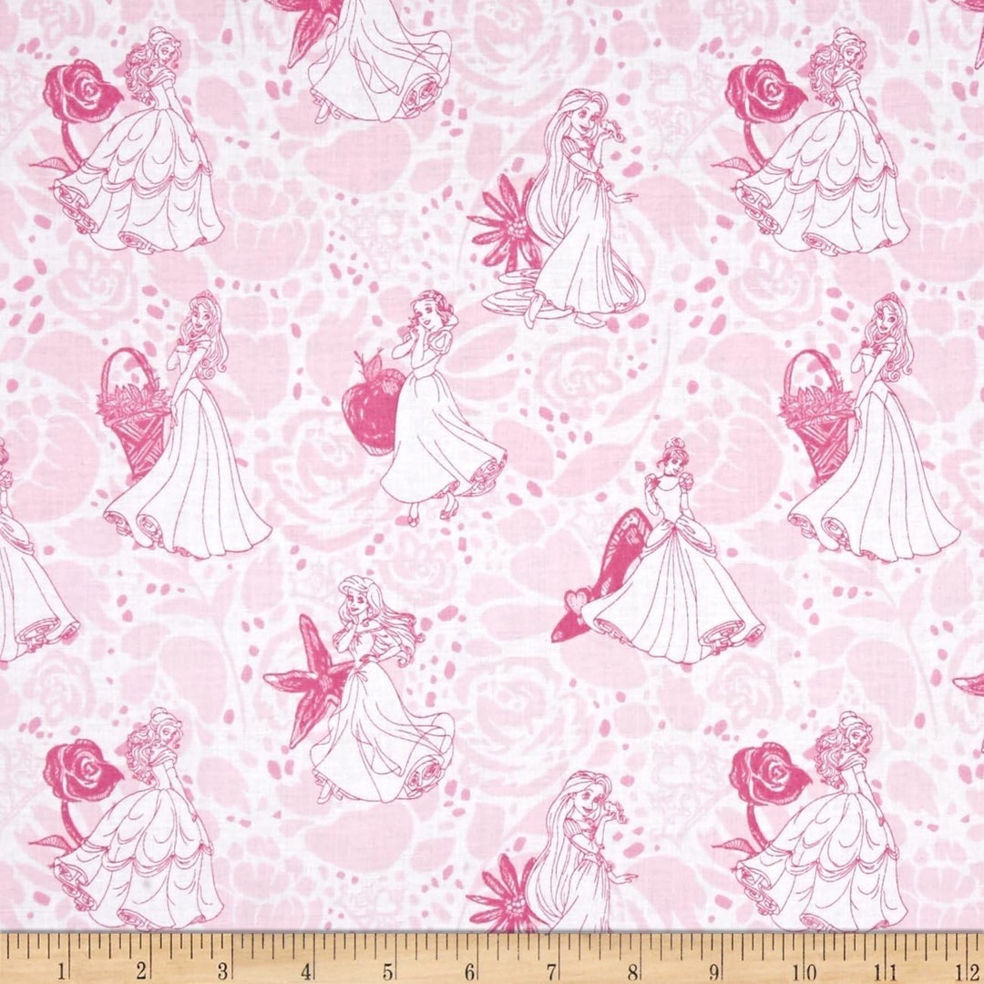 Camelot Fabrics Disney Princess Line Drawing Light Pink Premium Quality ...