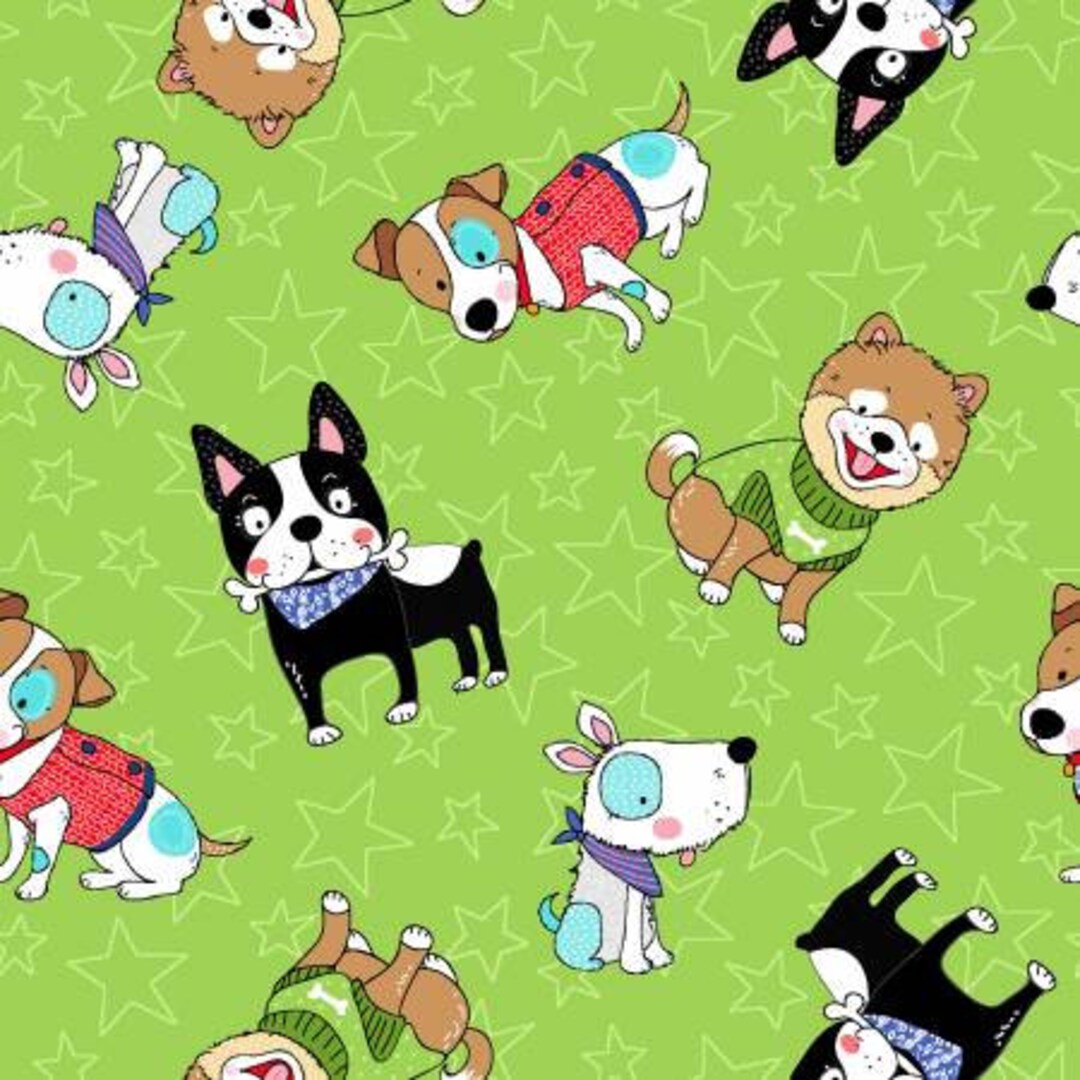 3wishes - Dog Days Happy Dog Life Premium Quality 100% Cotton Fabric ...