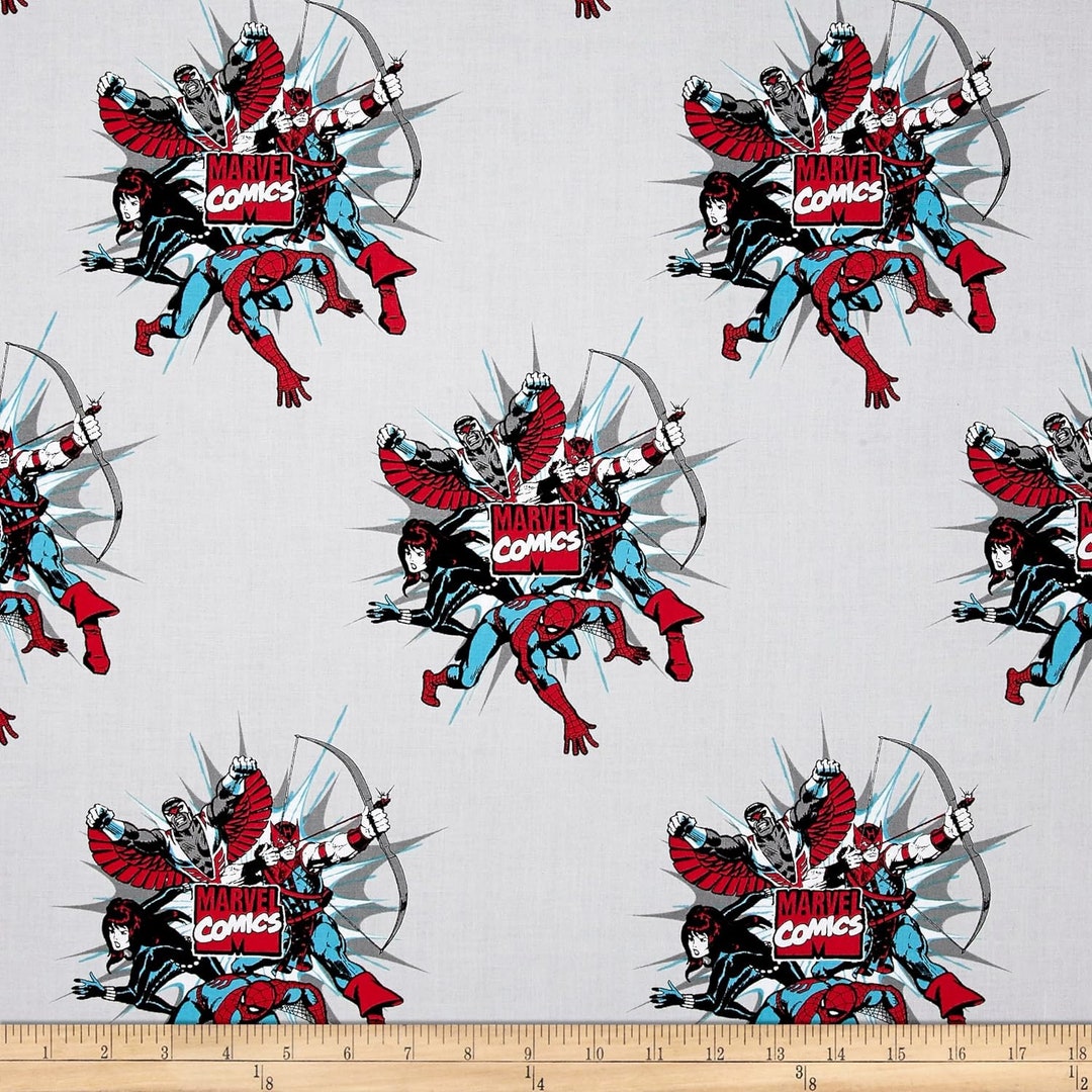 Camelot Fabrics Marvel Comics Dot Burst Light Grey Premium Quality 100% ...