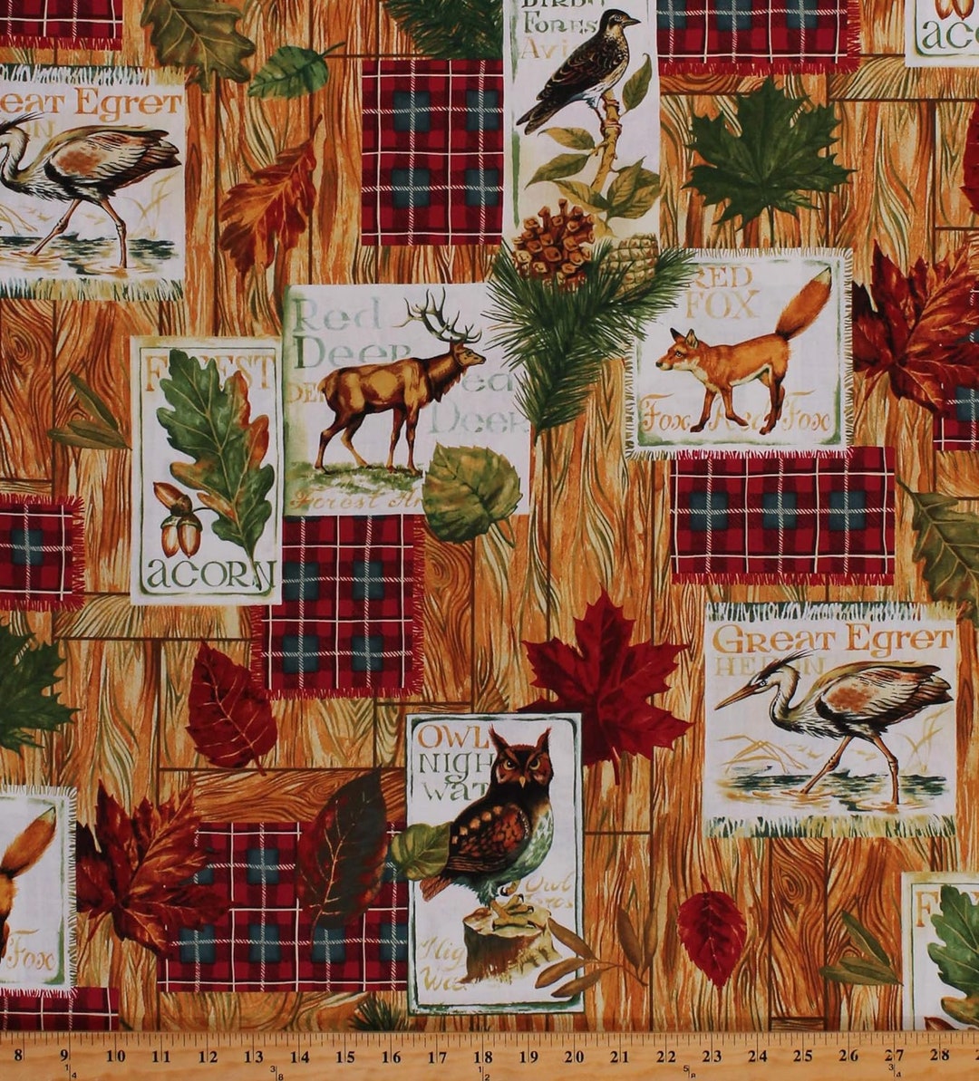 Fabri-quilt Foxes Red Deer Owl Northwoods Woodland Nature Woodsy Cabin ...